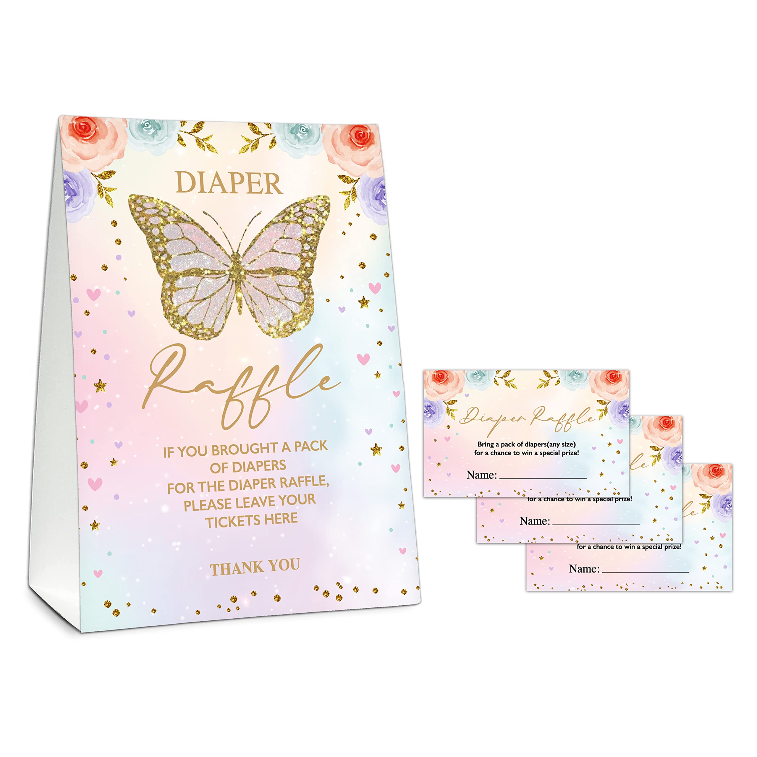 Amazon.com : UTESG Diaper Raffle Baby Shower Game Kit, Gold Butterfly ...