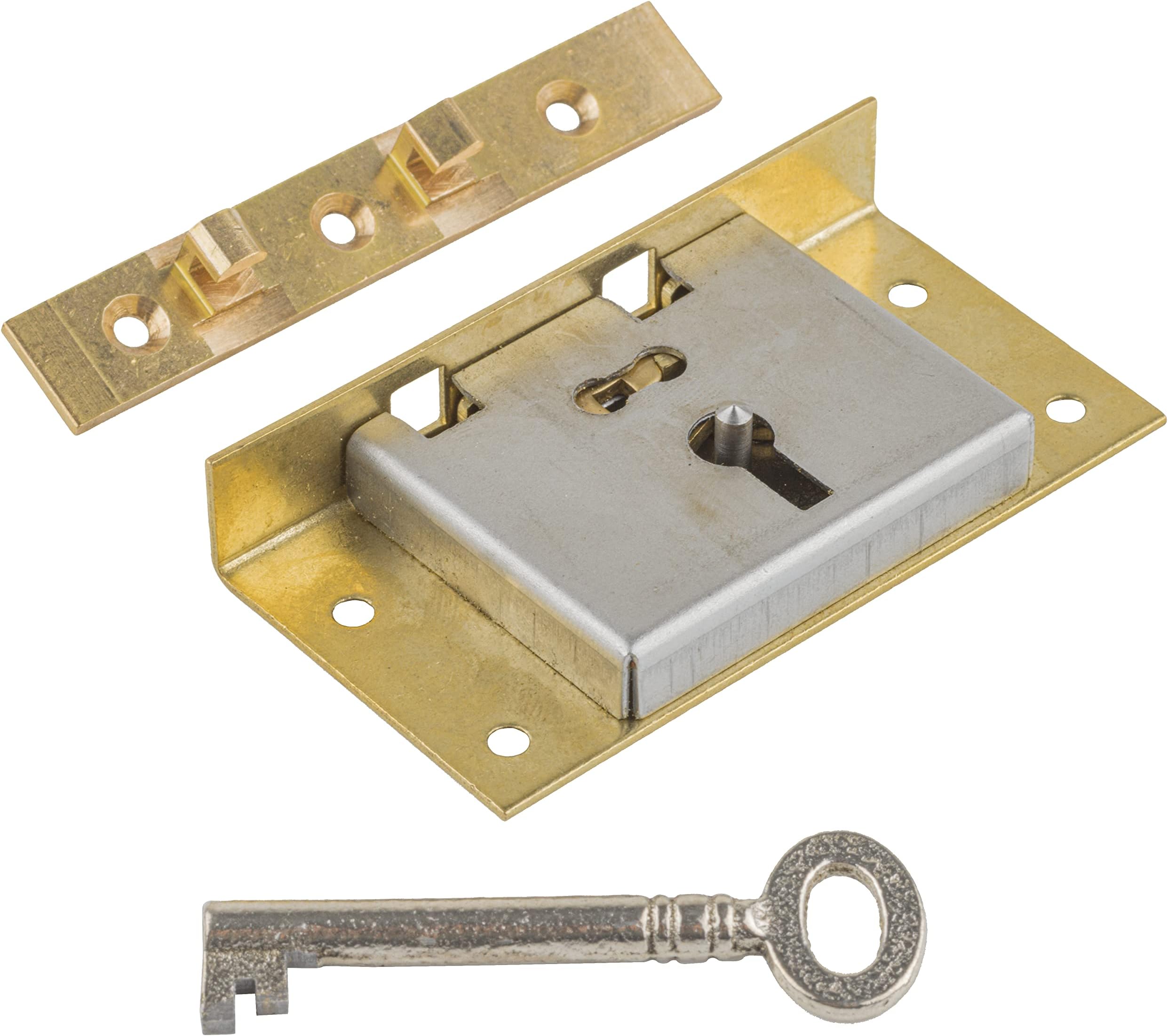 Extra Large Brass Half Mortise Chest or Box Lid Lock w/Two Skeleton ...