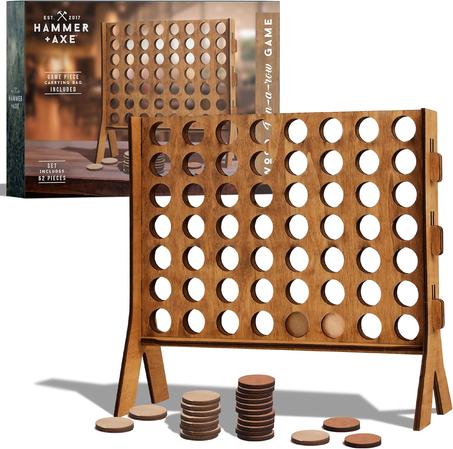 Amazon.com: Hammer + Axe Tabletop 4 in a Row Wooden Gaming Set, Classic ...