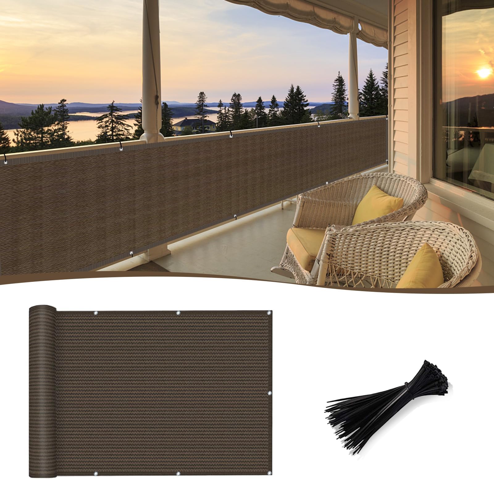 Amazon.com : SUNLAX 3'x10' Brown Balcony Privacy Screen Fence Windscreen Cover Fabric Shade ...