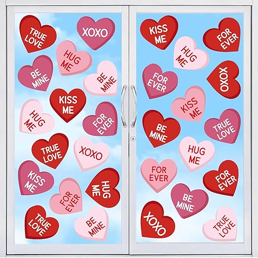 Amazon.com: 8 Sheets Valentines Day Heart Window Clings Red Pink Love ...