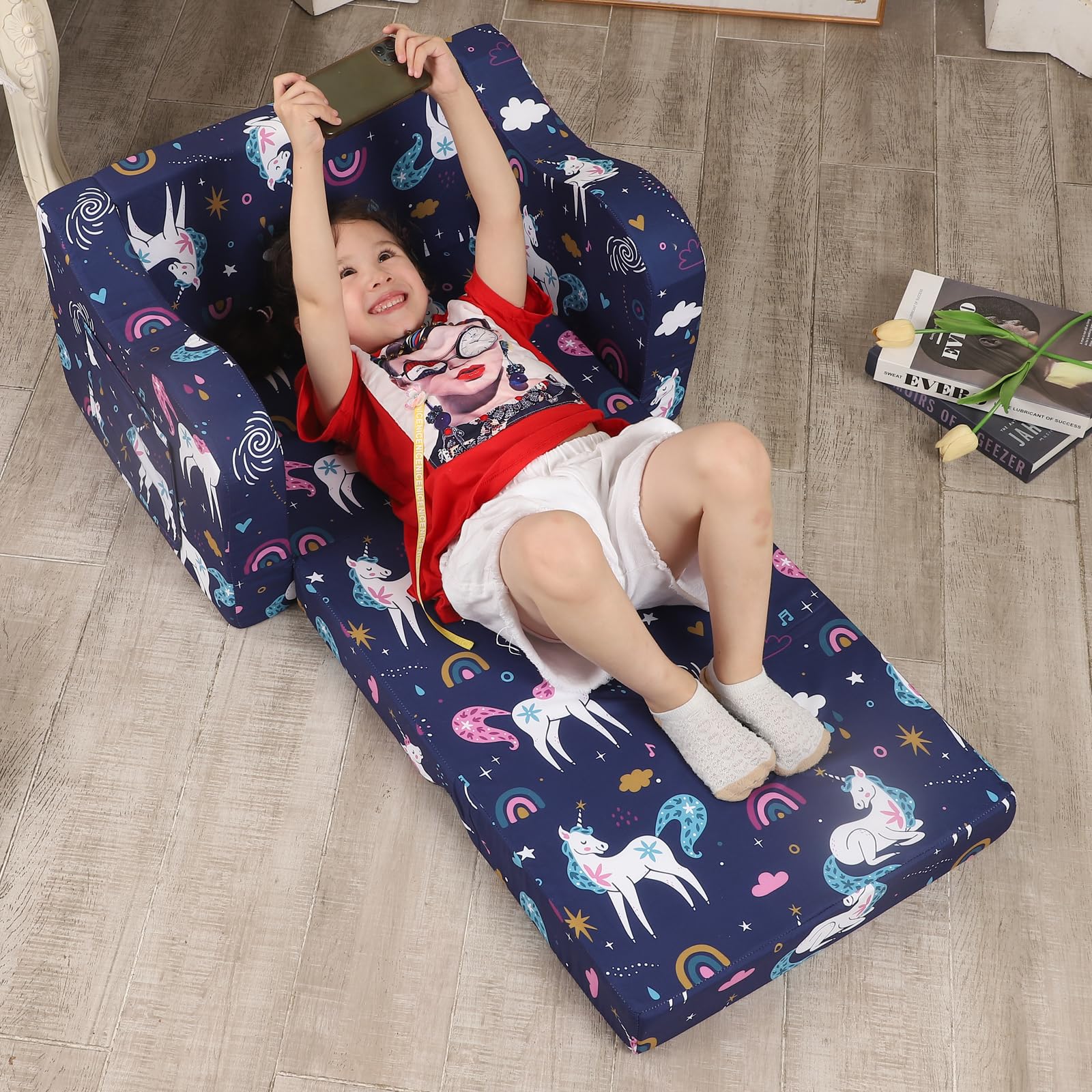 Snapklik.com : Rainbow Unicorn Kids Sofa, 2-in-1 Kids Couch Fold Out ...