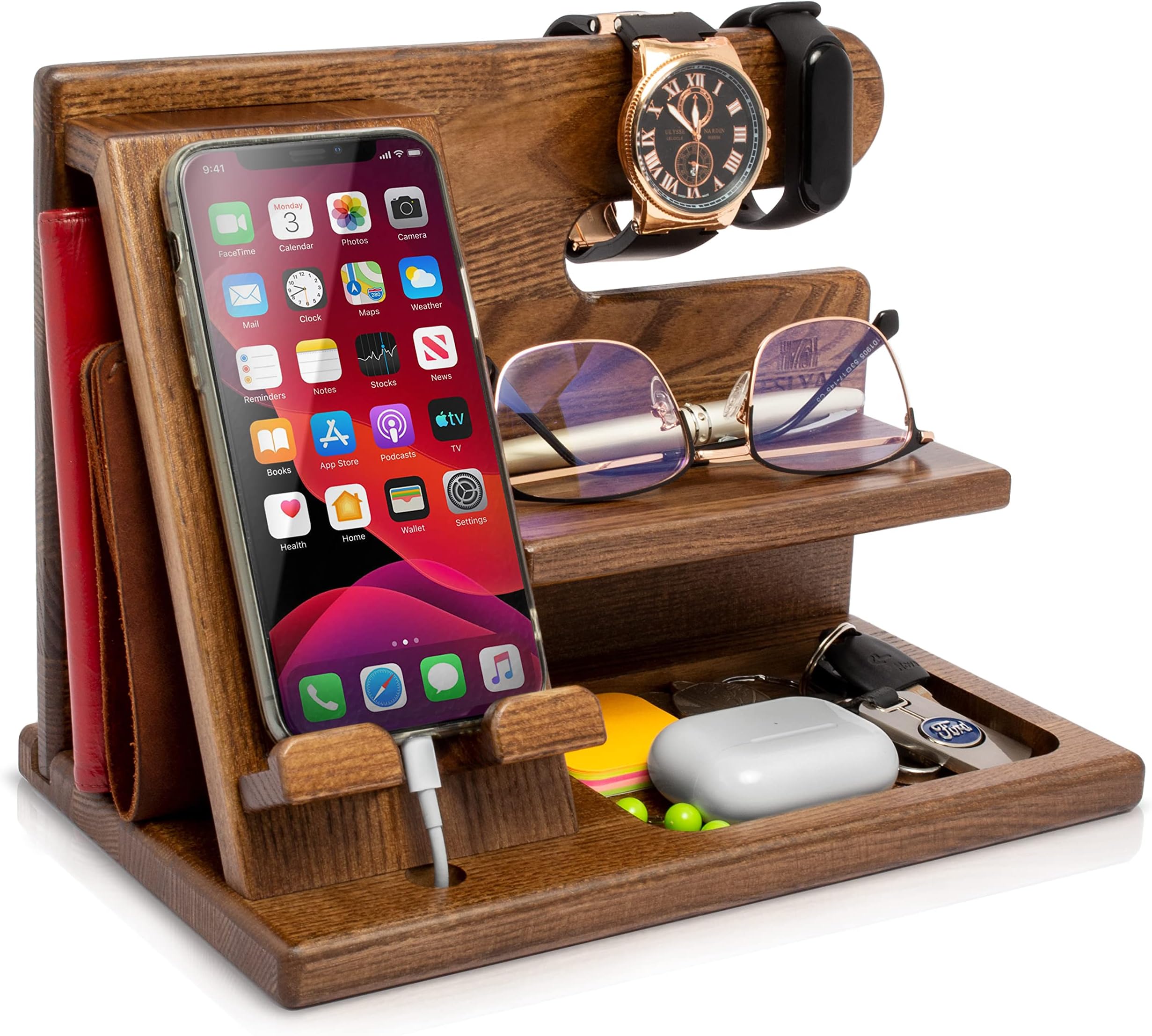 Amazon.com: TESLYAR Natural Walnut Wood Phone Docking Station Phone Key ...