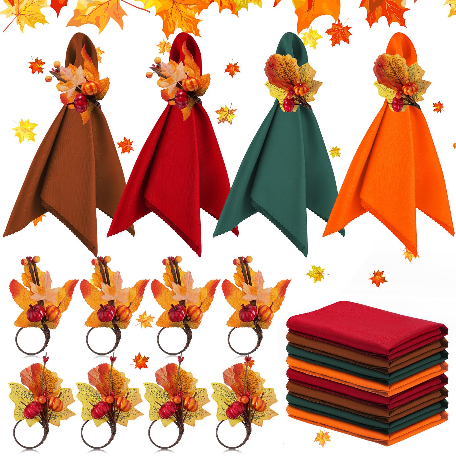 Amazon.com: 16 Pcs Fall Thanksgiving Napkin Ring Set 8 Pcs Napkin Rings ...