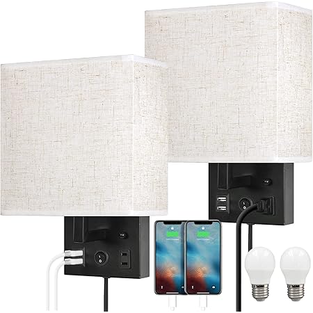 Plug in Wall Sconce, Bedside Wall lamp with Plug and dimmable Switch ...