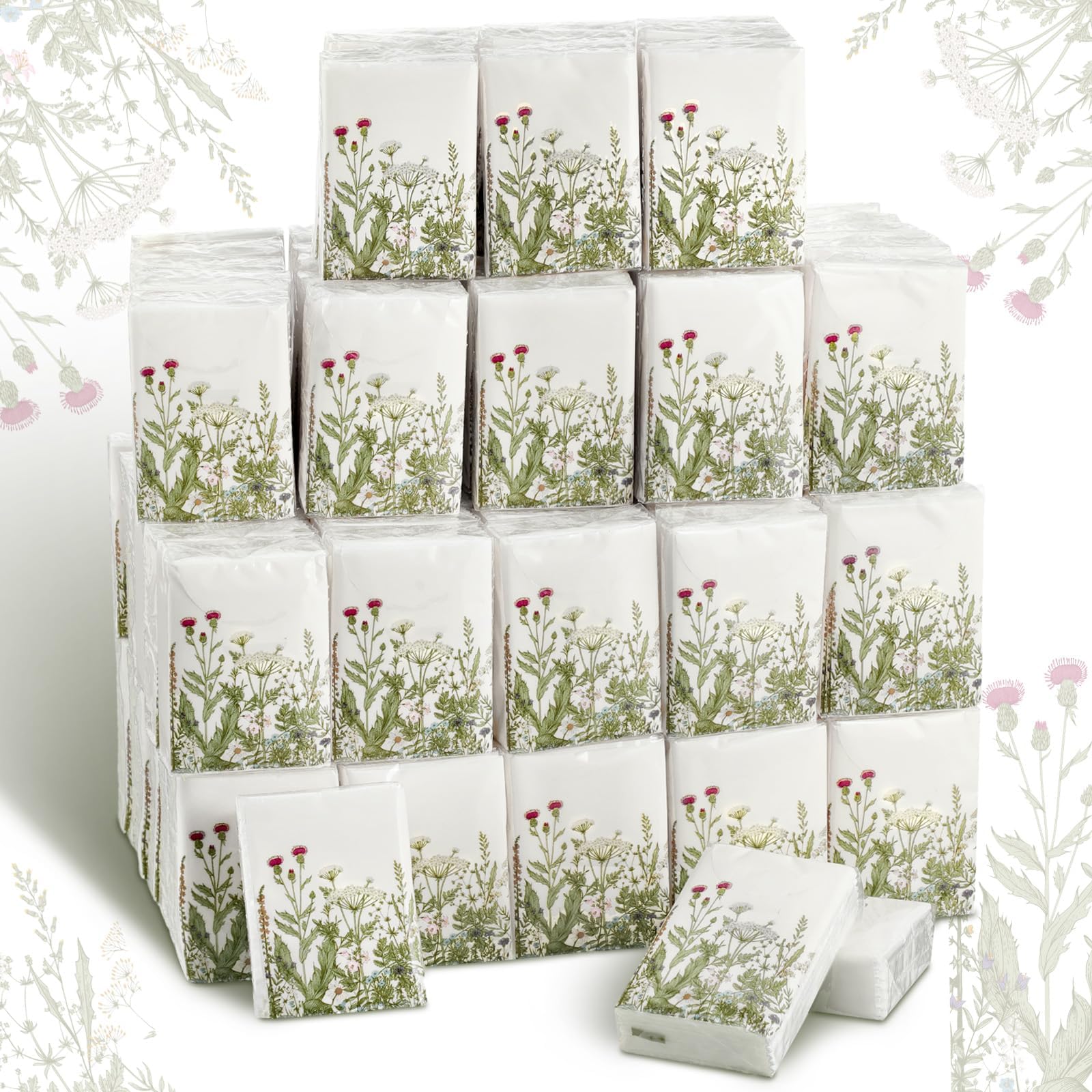 Amazon.com: 50 Pack Mini Tissue Packs Bulk 3 Ply Spring Floral Travel ...