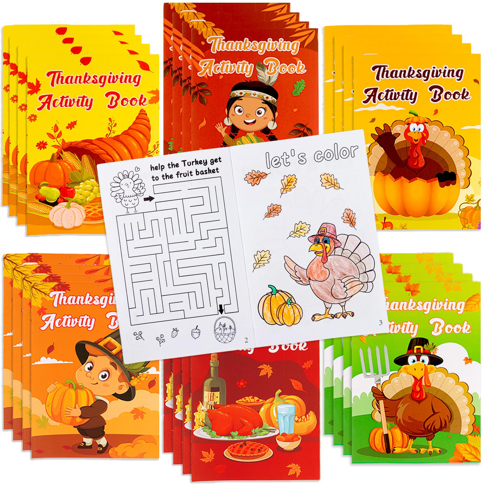 Amazon.com: 24PCS Thanksgiving Activity Books Party Favors for Kids ...