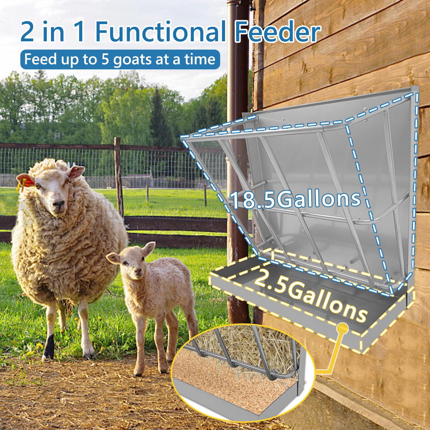 Snapklik.com : BUYYAH 2Pcs Hay Feeder Goat, 21.5 Gallon Multiple Sided ...