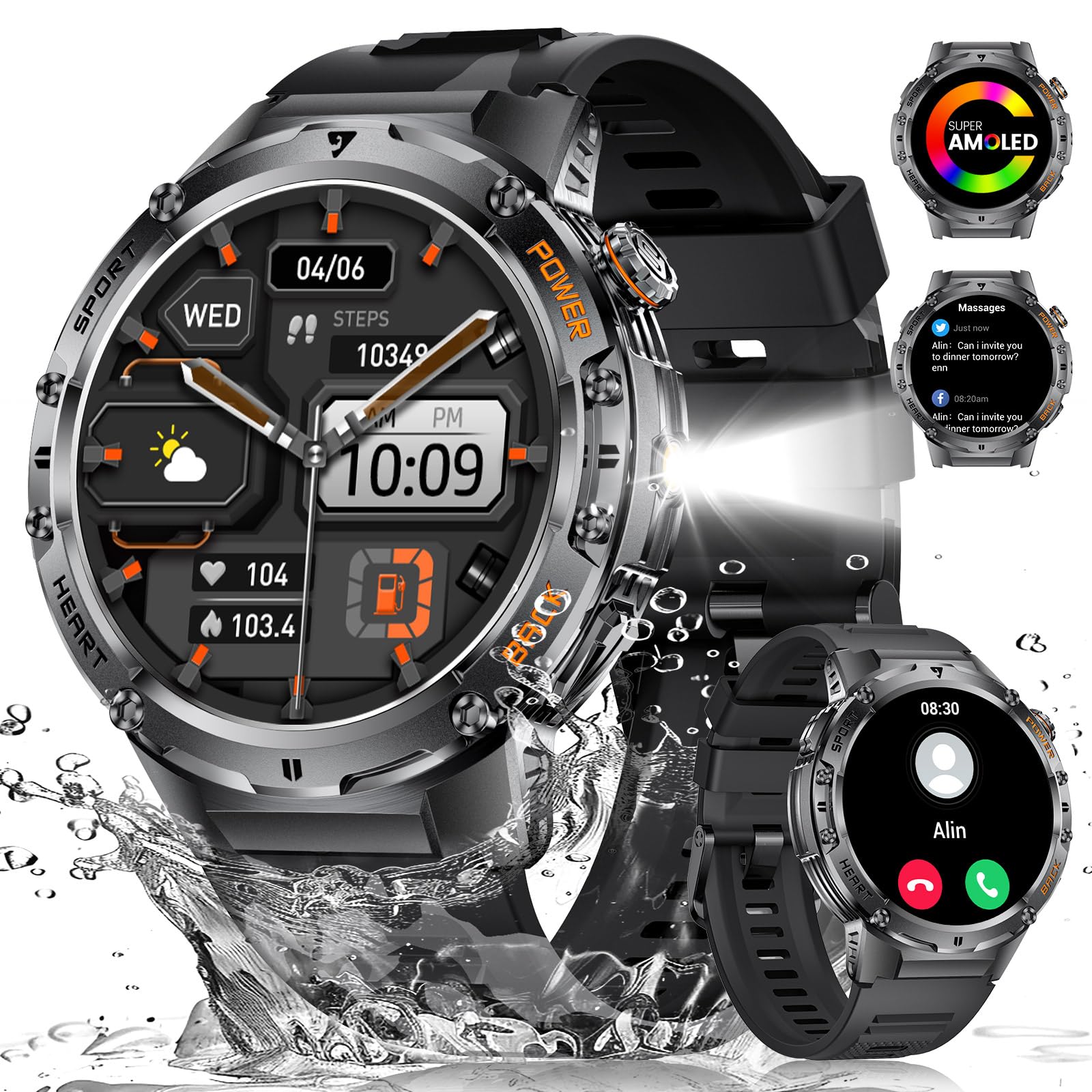 Military Smart Watch for Men(Answer/Make Call), 530mAh High Capacity ...