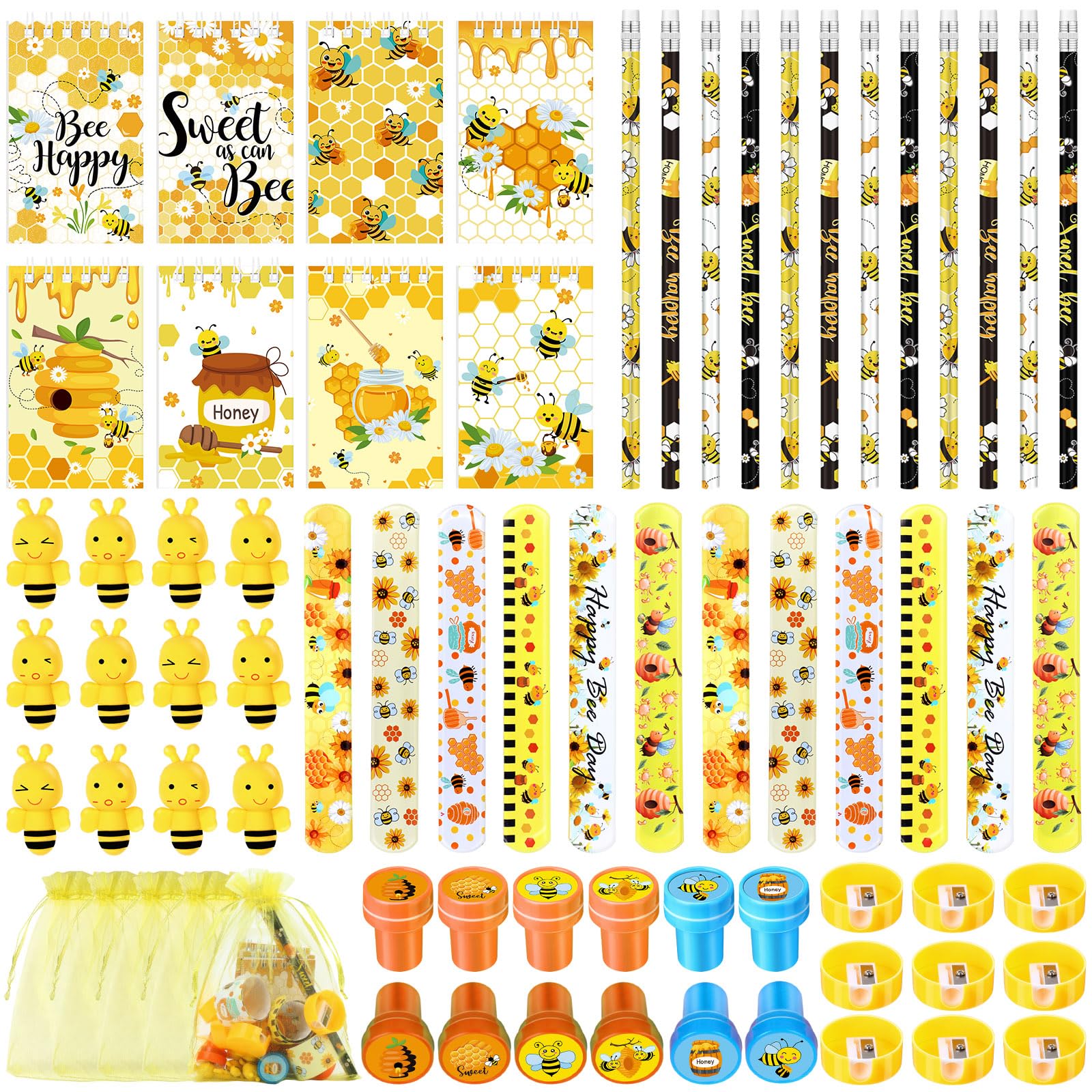 Amazon.com: Shappy 84 Pcs Cute Bee Party Favors Bee Stationery Set ...