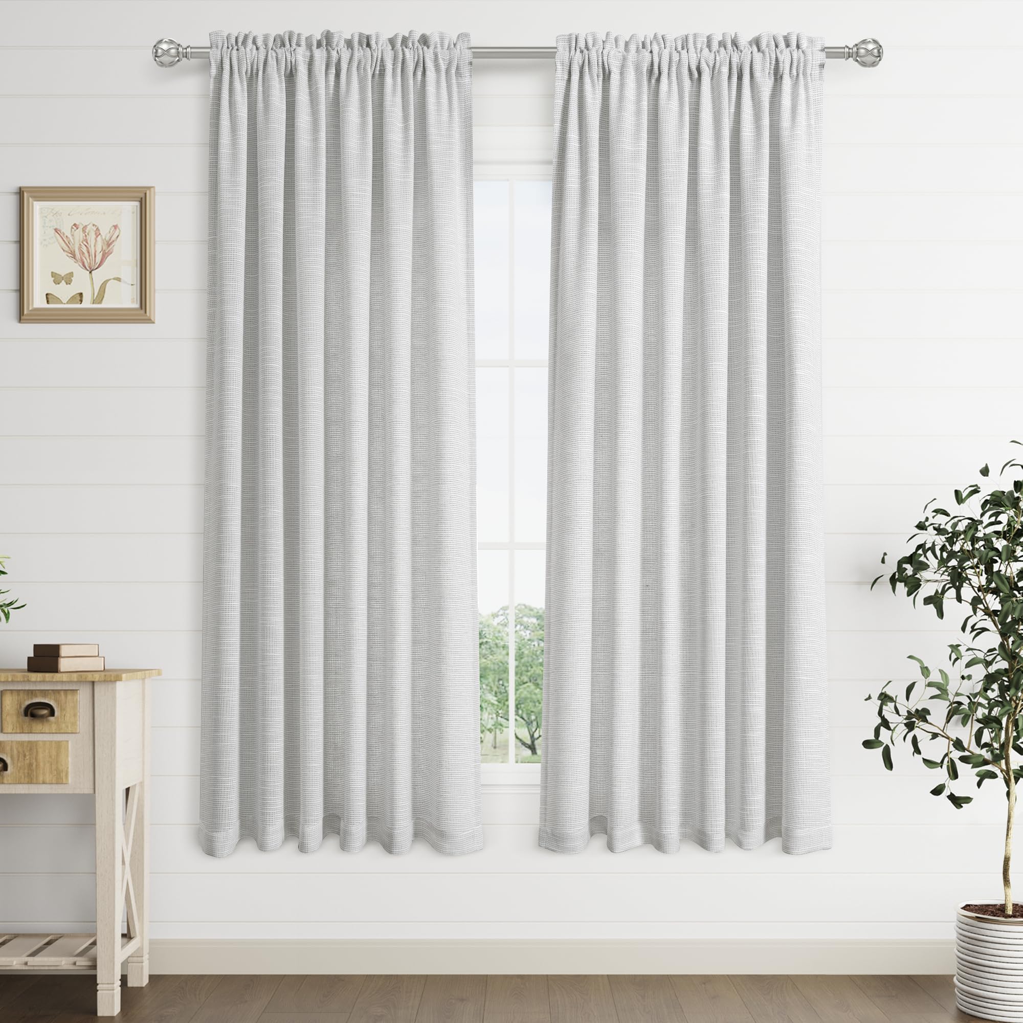Amazon.com: Guken Light Grey Textured Linen Curtains 63 Inch Length for ...
