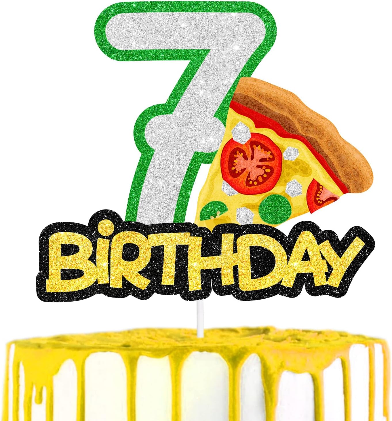Amazon.com: Pizza Theme 7th Happy Birthday Cake Topper - Great Decor ...