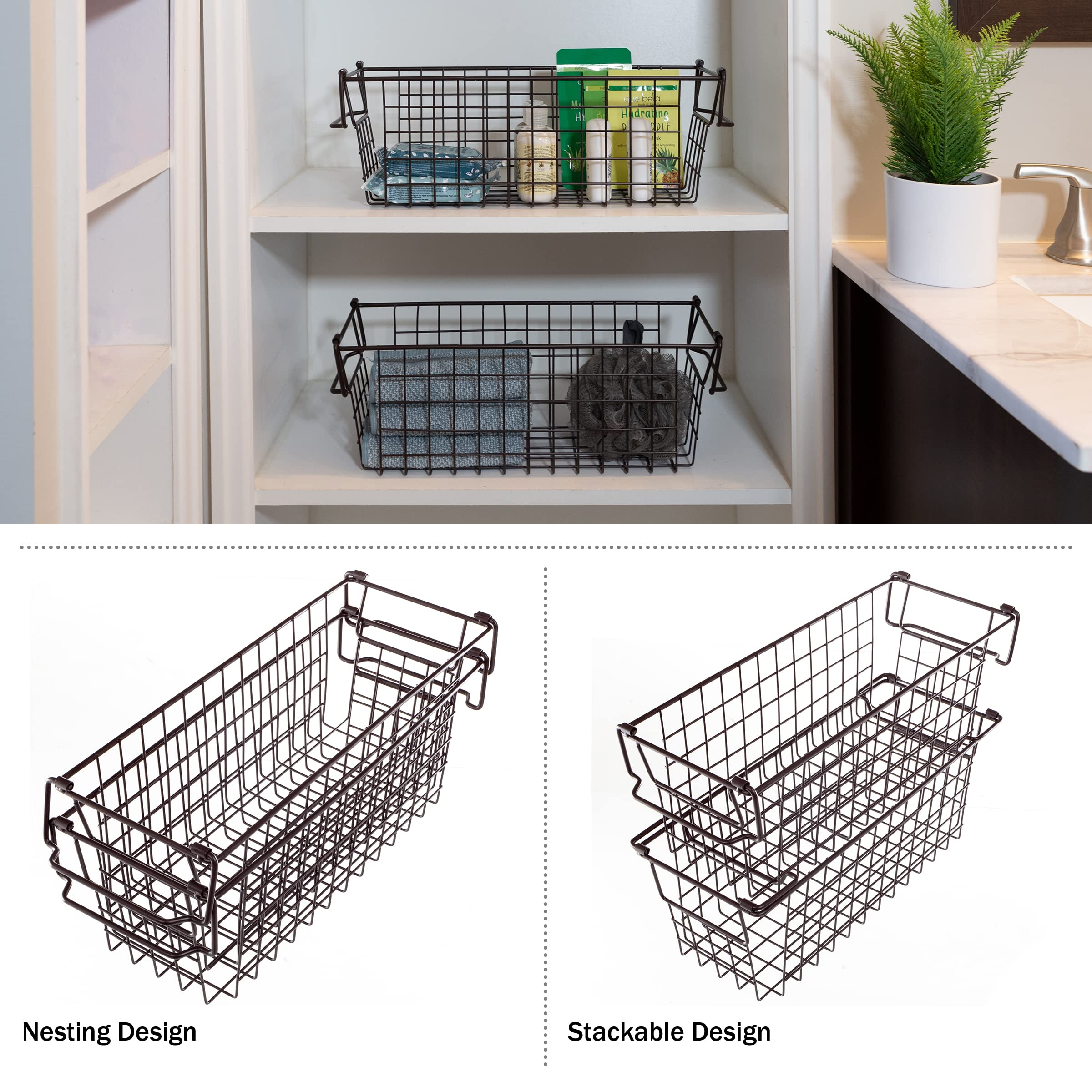 Snapklik.com : Home-Complete 2 Pcs 16"x6" Small Stackable Wire Baskets ...
