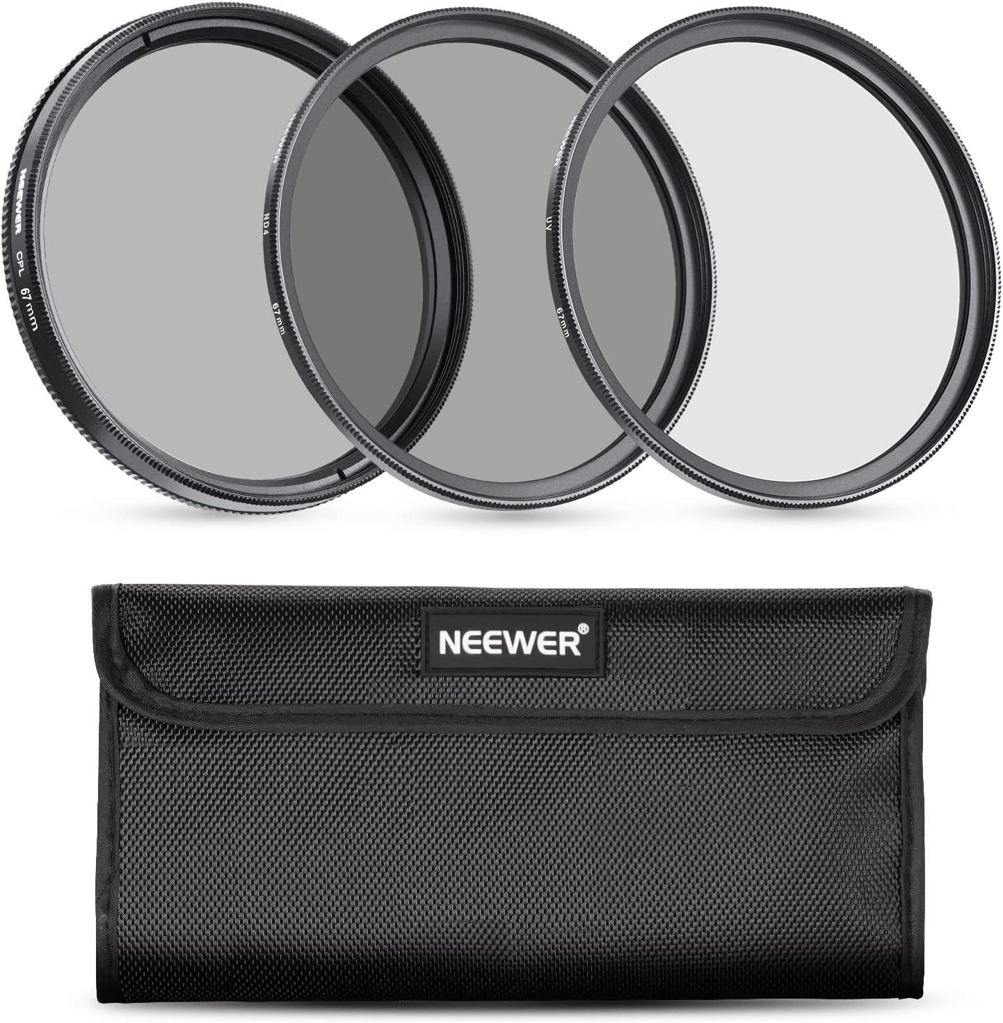 NEEWER Kit de Filtres 67mm,Filtres UV+CPL+ND4 avec Sac de Rangement&Chiffon de Nettoyage, Verre ...
