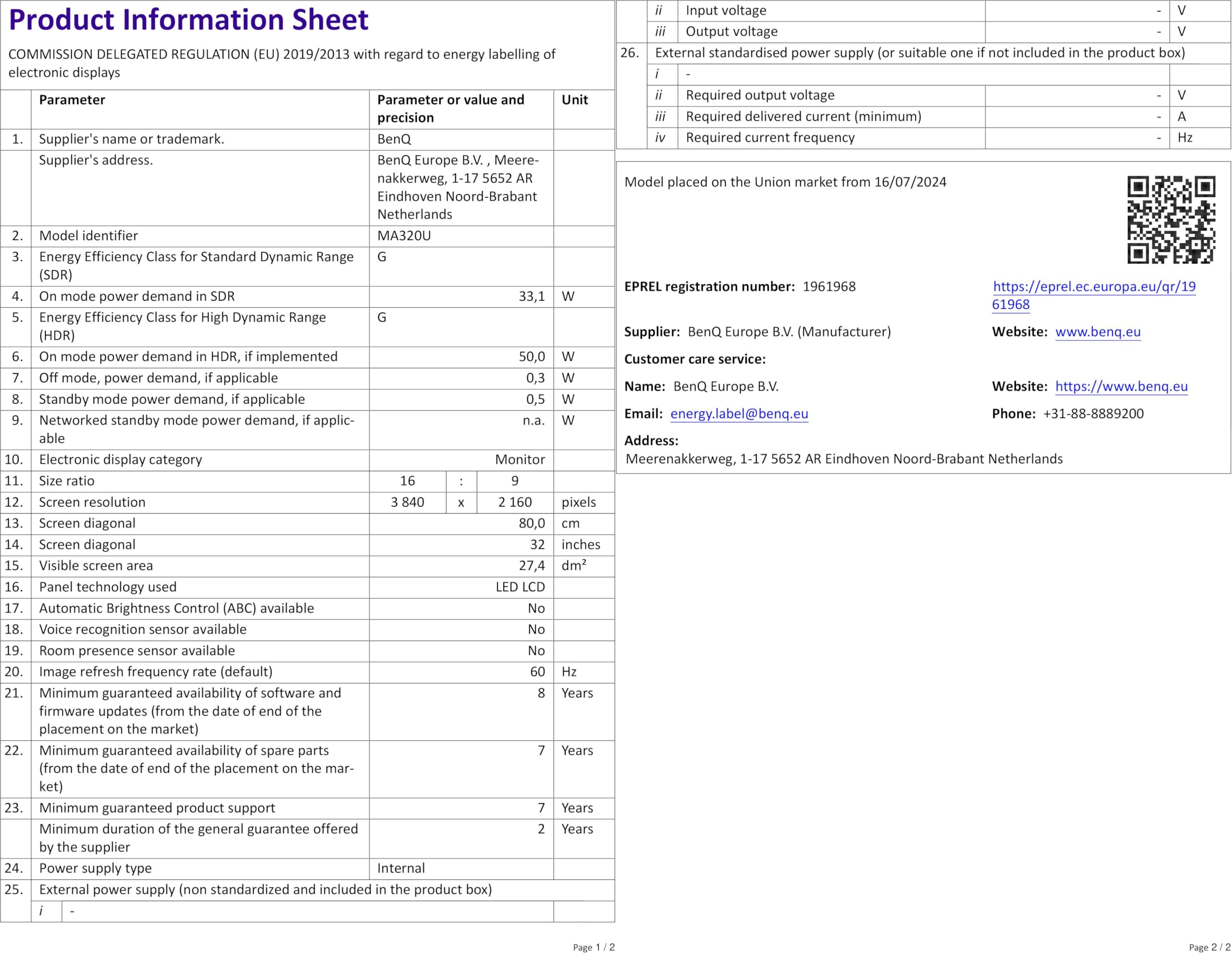 BenQ MA320U 32 inch 4K 3840x2160 Monitor for MacBook Pro/Air, Dual USB ...