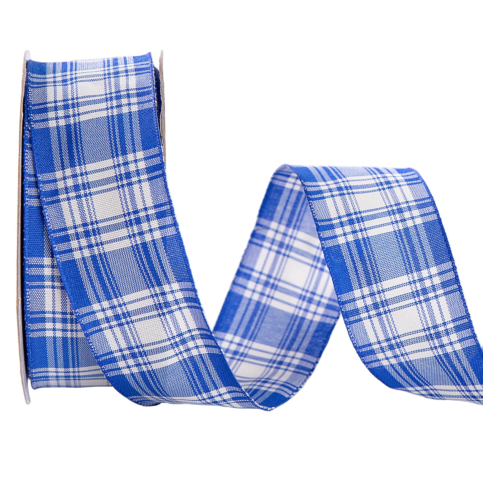 Amazon.com: CSZD RIBBON Blue Plaid Wired Ribbon, Blue White Ribbon,Blue ...