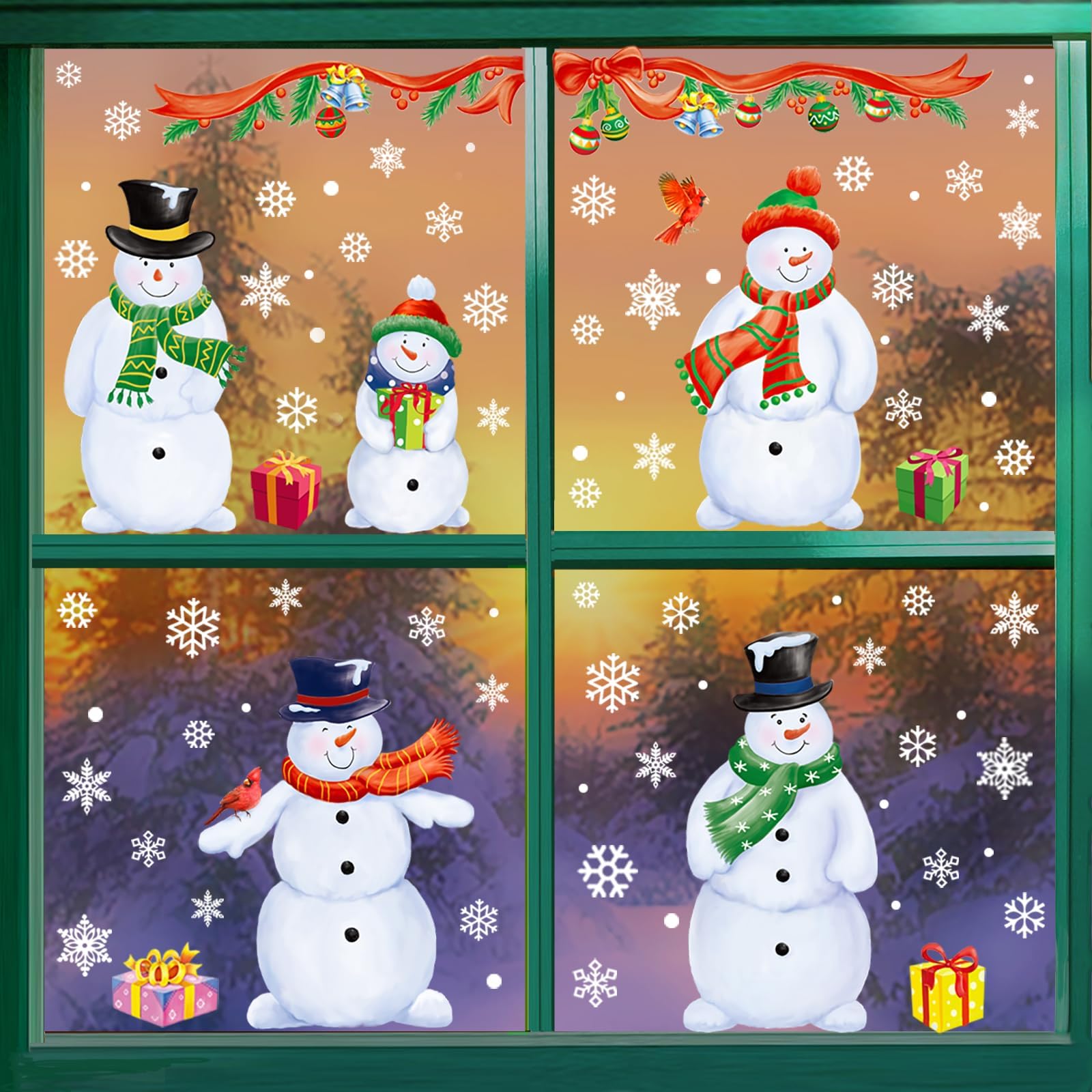 Christmas Windows Stickers Large Size | Double-Side Snowman Snowflake ...