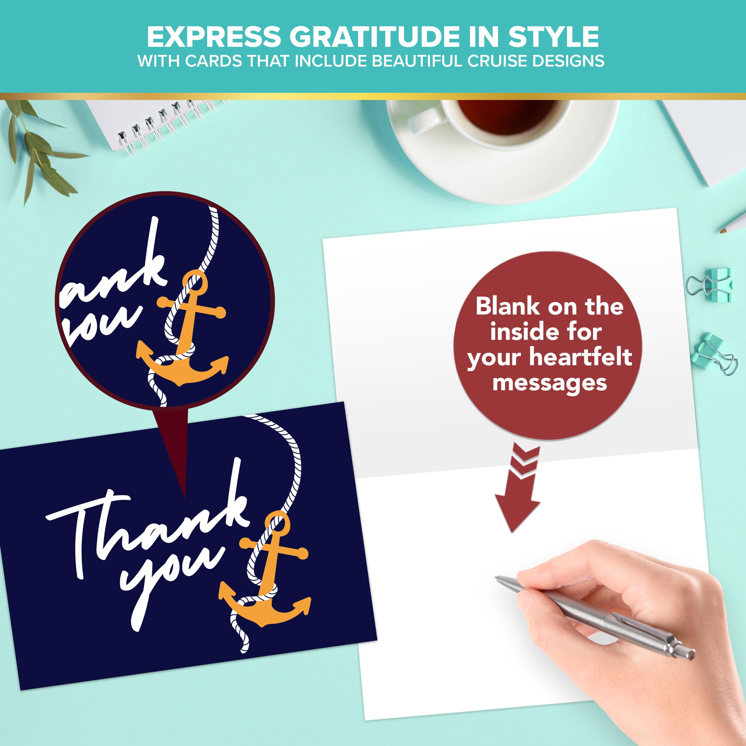 Snapklik.com : Decorably 24 Pack 6x4in Cruise Thank You Cards