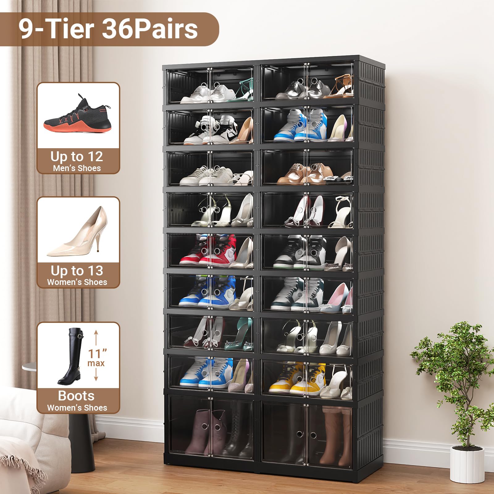 Snapklik.com : BROVIEW Plastic Shoe Storage Organizer Boxes 9 Tiers ...