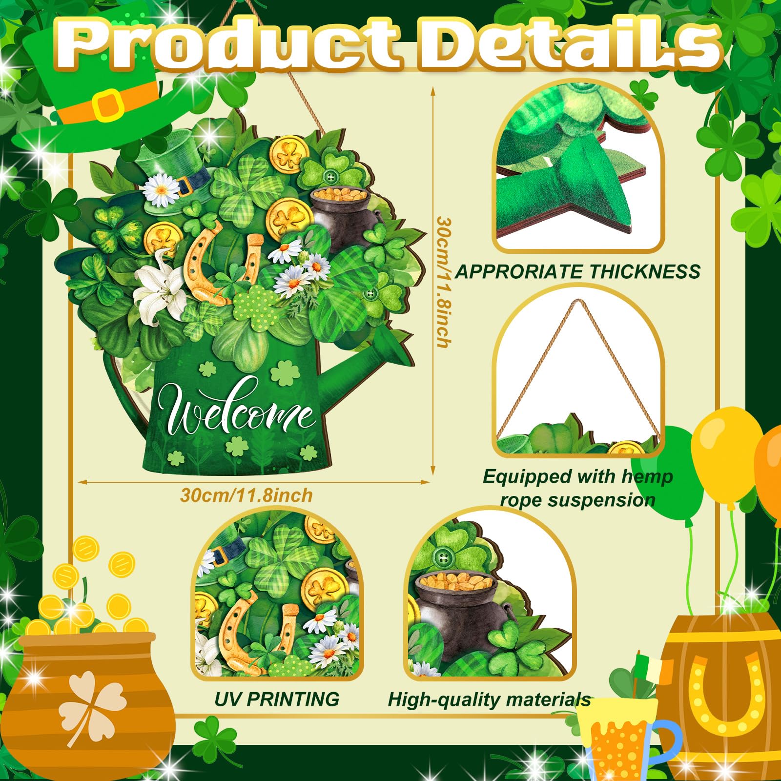 Snapklik.com : St. Patricks Day Welcome Door Sign Lucky Hanging Decor ...