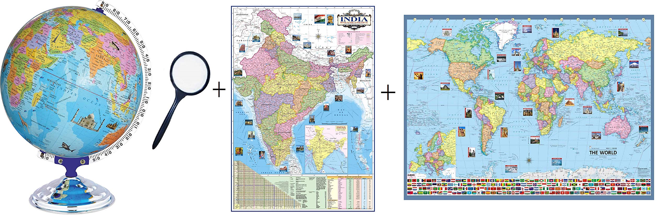 Mkayco Combo Of Laminated 8 Inch Globe With Steel Base | Desertcart GB