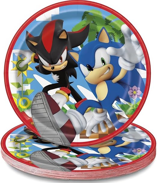 Amazon.com: Red & Blue Sonic the Hedgehog Round Paper Dessert Plates ...