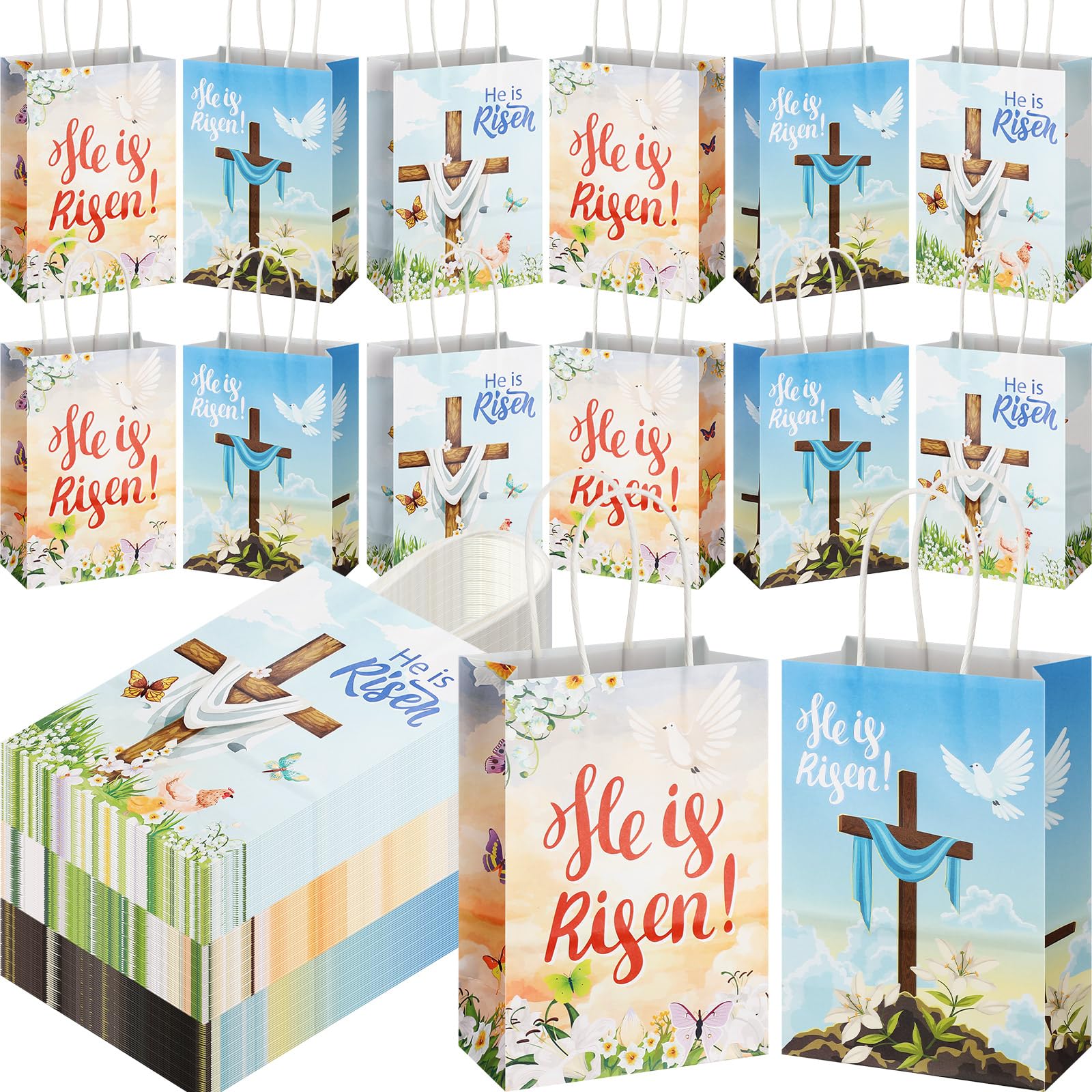 Amazon.com: Skyygemm 120 Pcs Easter Gift Bags with Handle He Is Risen ...