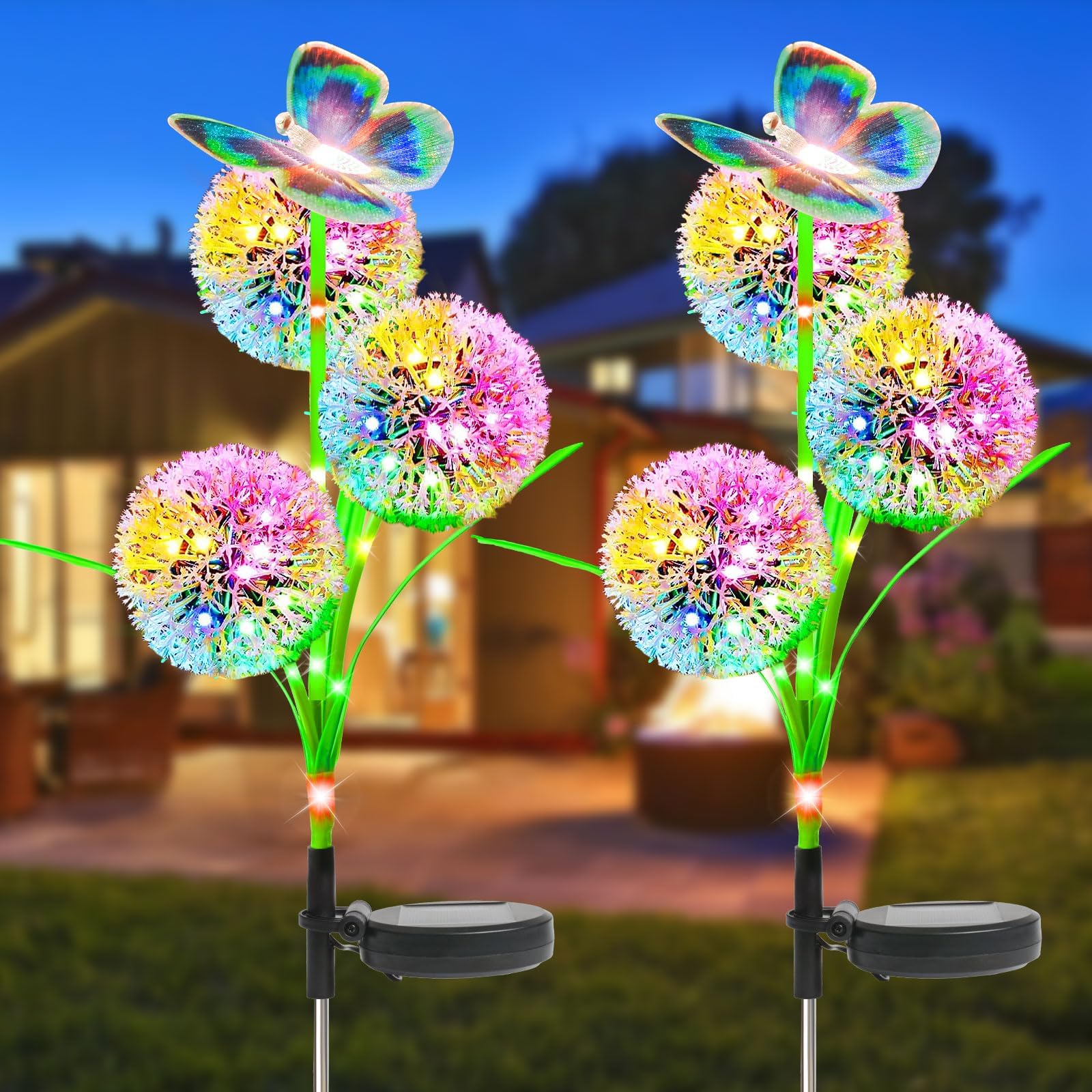 Solar Lights Outdoor, 2 Pack Solar Butterfly Dandelion Garden Lights 2 ...