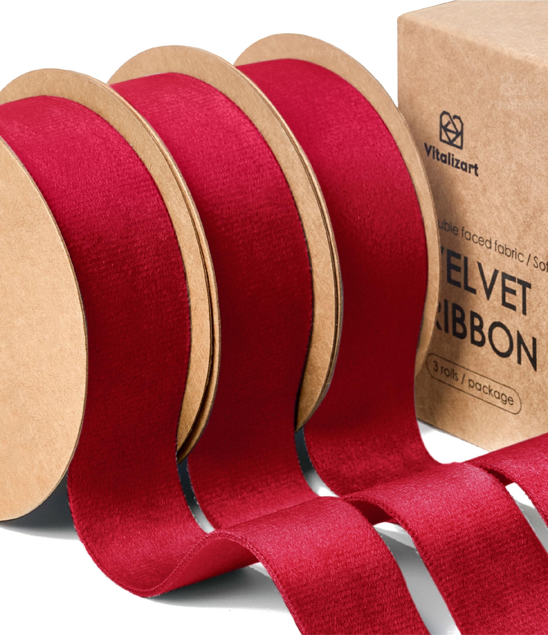 Amazon.com: Vitalizart Red Velvet Ribbon Set 1 Inch Double Faced ...