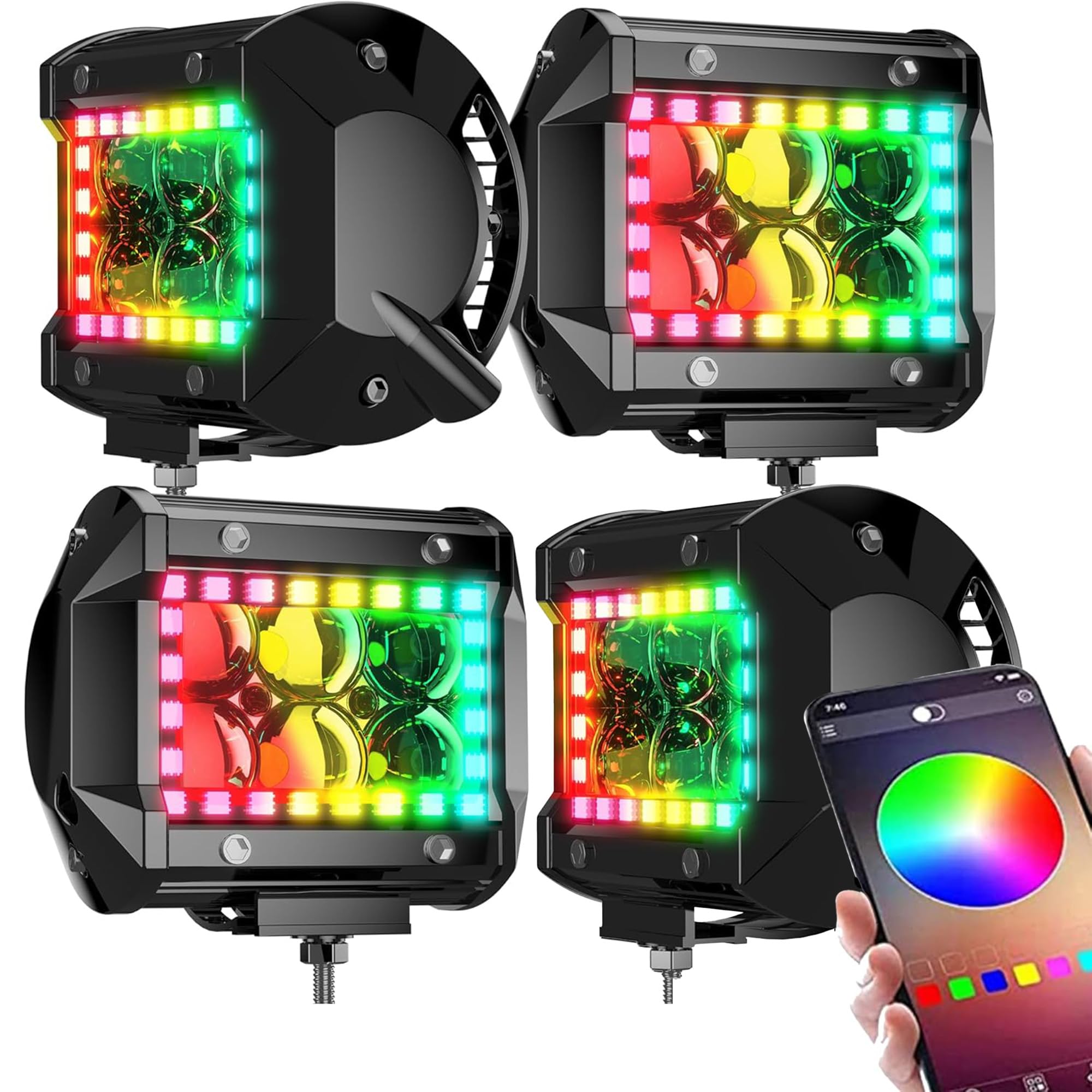 Amazon.com: FEELON 4PCS 4" inch LED Spot Work Light Bar with Multi ...