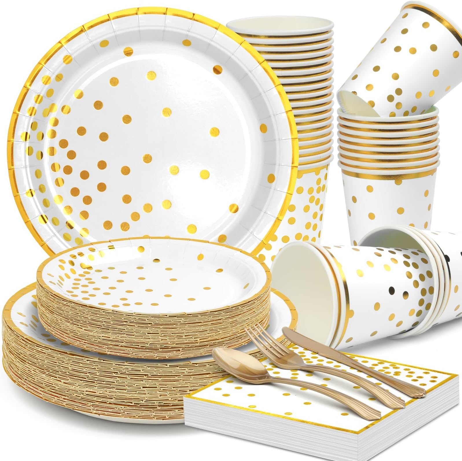 Amazon.com: CENLBJ White Gold Paper Plates and Napkins Party Supplies ...