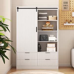 Amazon.com: MDQMD White Fluted Wardrobe Closet with 4 Drawers and ...