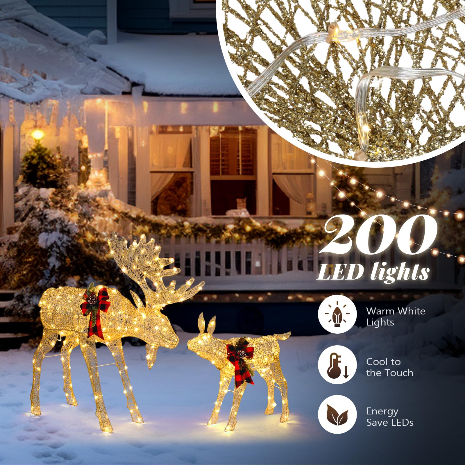 Snapklik.com : 2 Pieces Lighted Moose Family Christmas Decor, Lighted ...