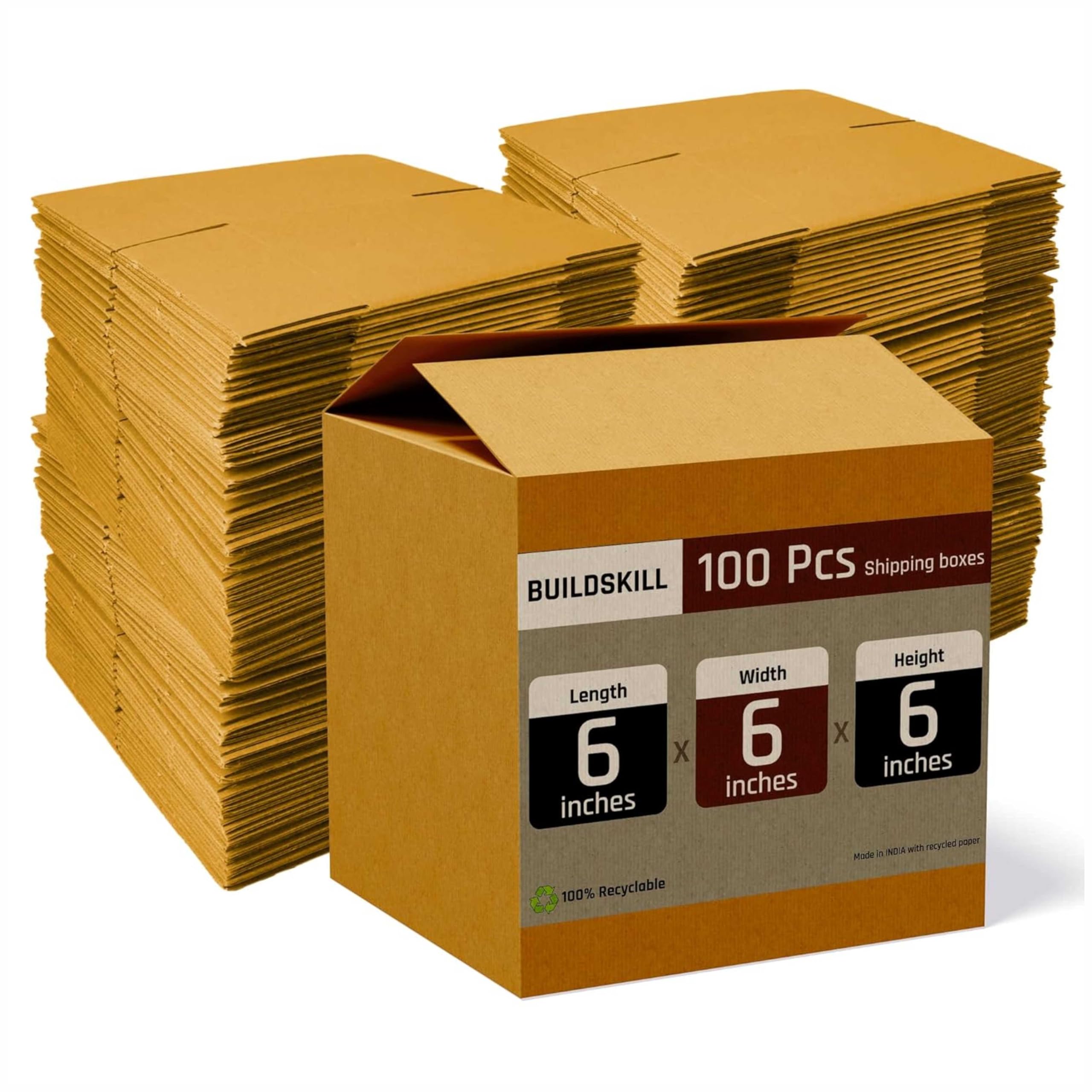 BUILDSKILL Pack of 100 | 3 Ply | 6"X6"X6" Cardboard Boxes for Packaging ...
