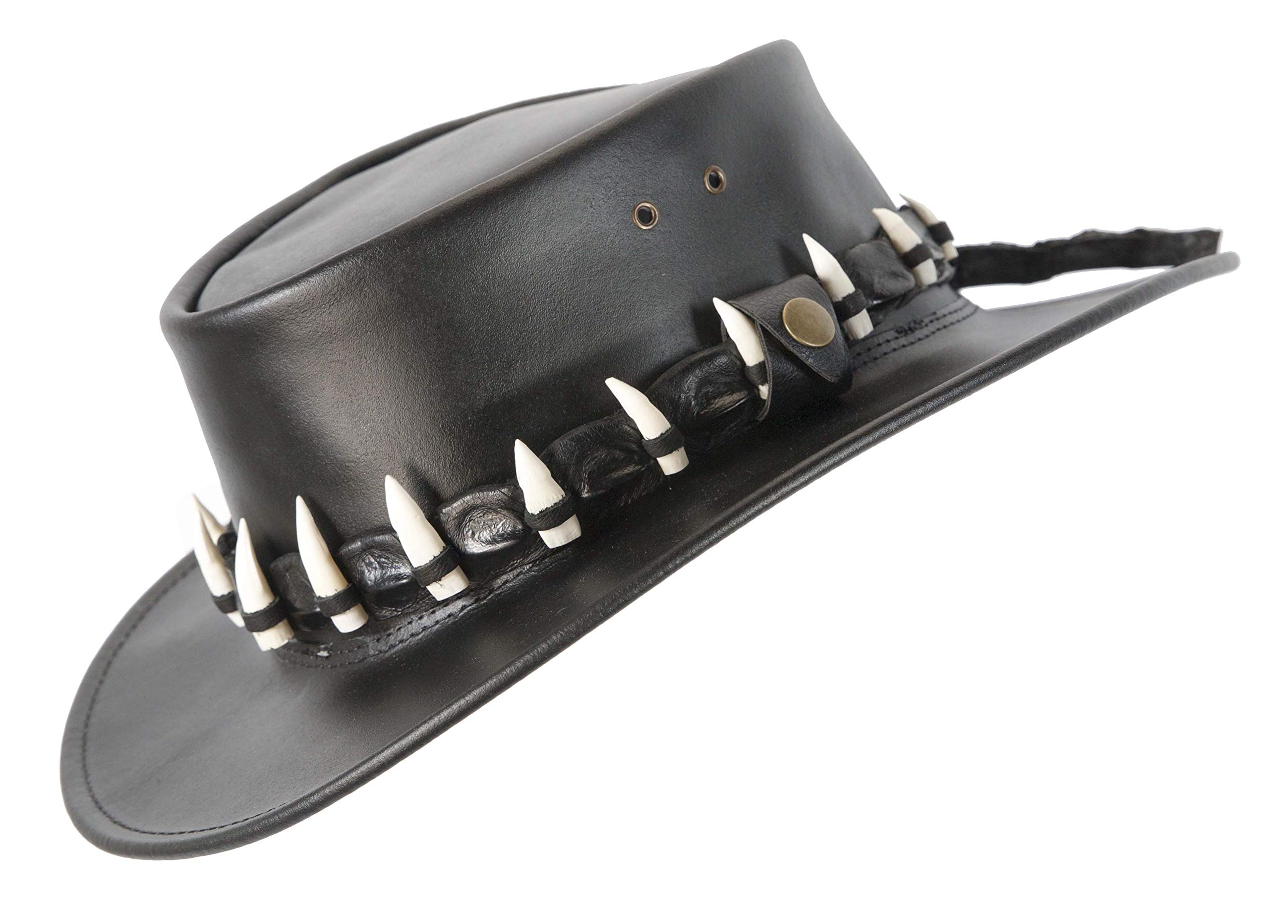 Buy Australian Crocodile Dundee Black Leather Hat with 15 Crocodile ...