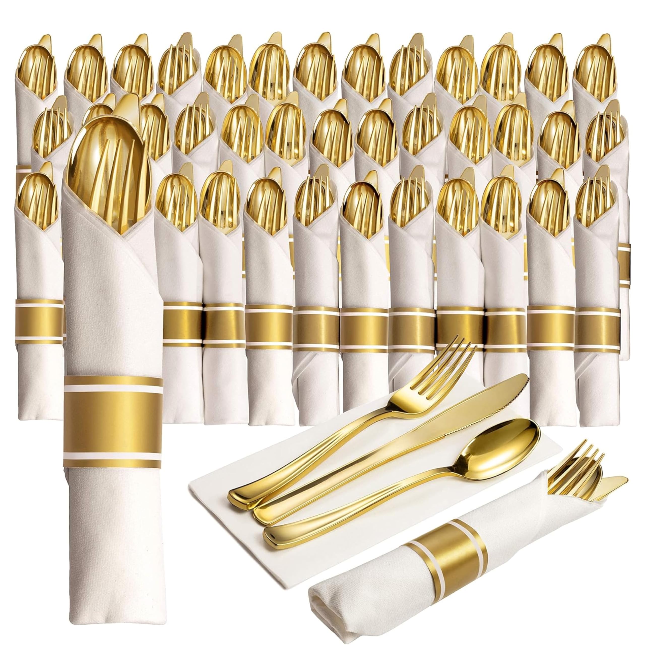 Amazon.com: Prestee Pre Rolled Gold Plastic Silverware Set - 400 Pieces ...