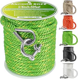VEITHI Premium Anchor Rope 50 ft x 3/8 inch, Solid Braid MFP Anchor ...