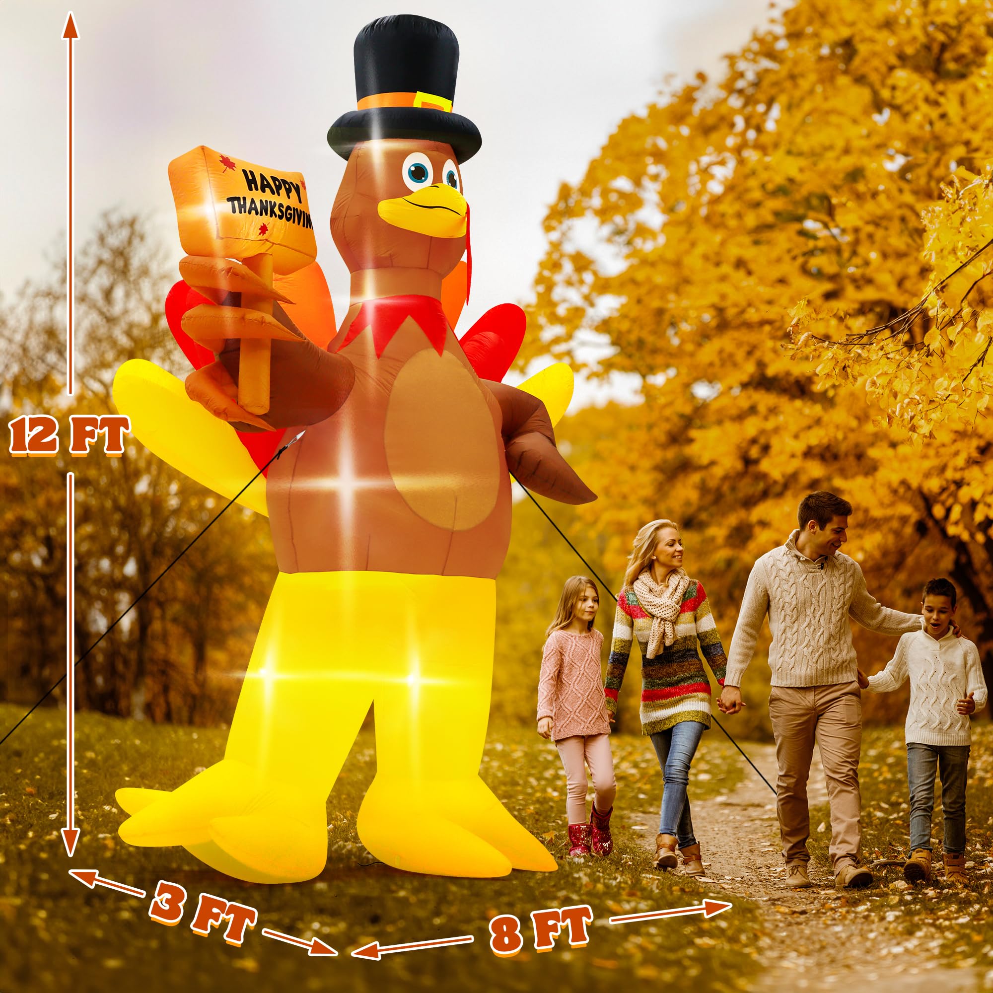 Snapklik.com : 12FT Inflatable Turkey, LED Lighted Turkey Holding Happy ...