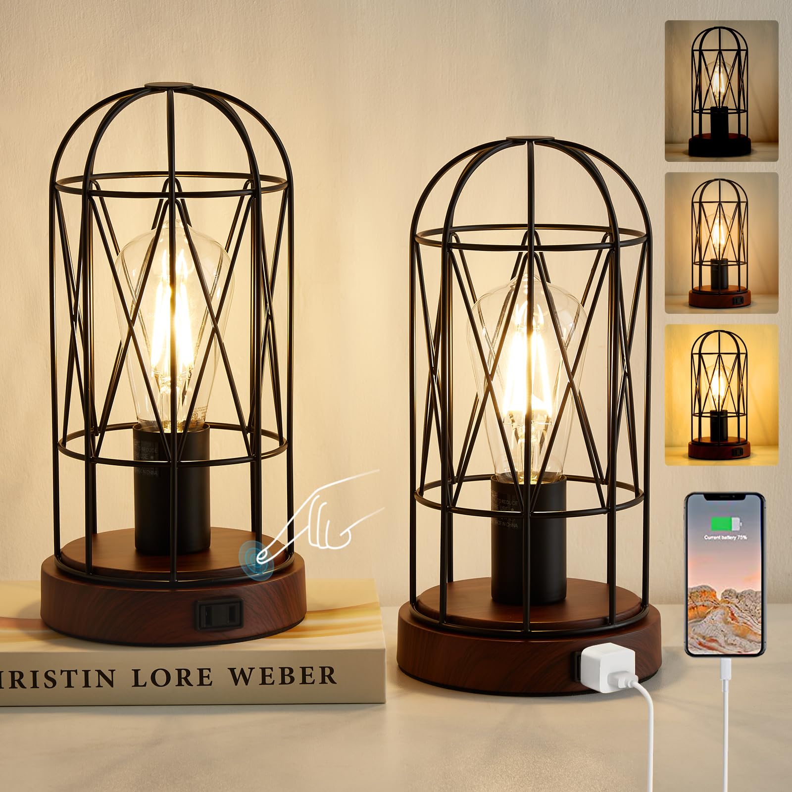 GyroVu Vintage Rustic Desk Lamp Set of 2,Small Industrial Table Lamp 3 ...