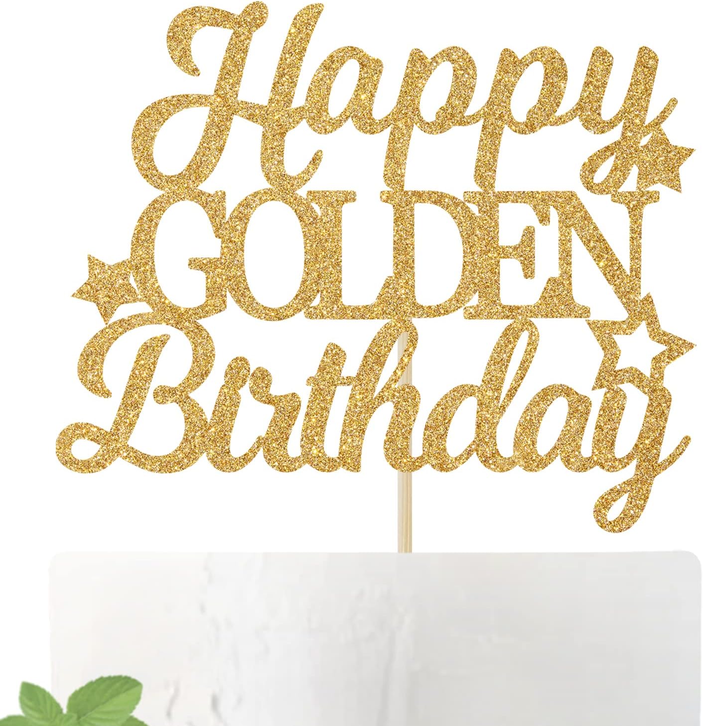 Amazon.com: Gold Glitter Happy Golden Birthday Cake Topper, Golden ...
