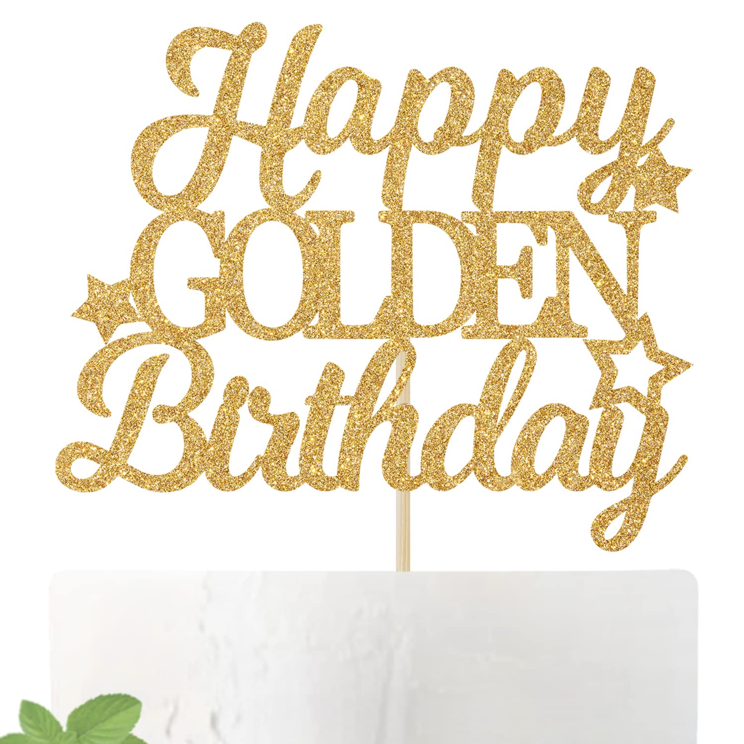 Amazon.com: Gold Glitter Happy Golden Birthday Cake Topper, Golden ...