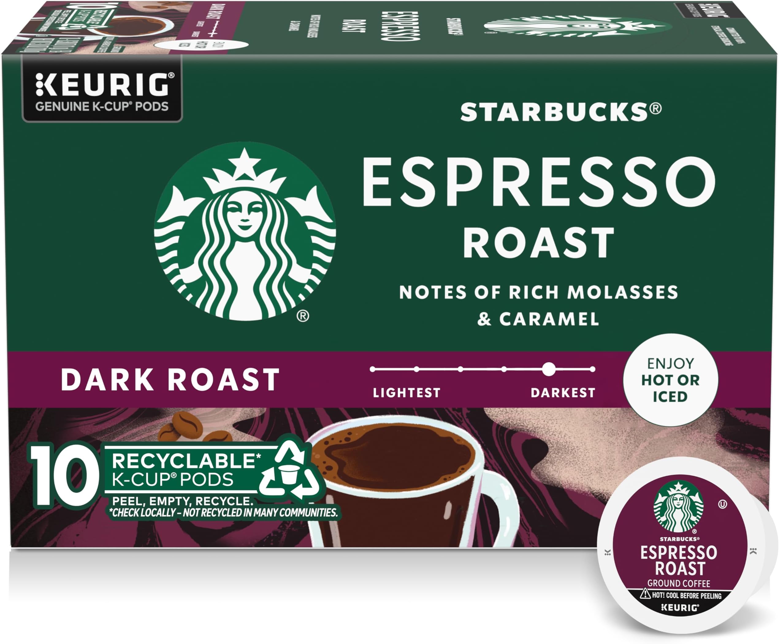 Amazon.com: Starbucks K-Cup Coffee Pods, Dark Roast Coffee, Espresso ...