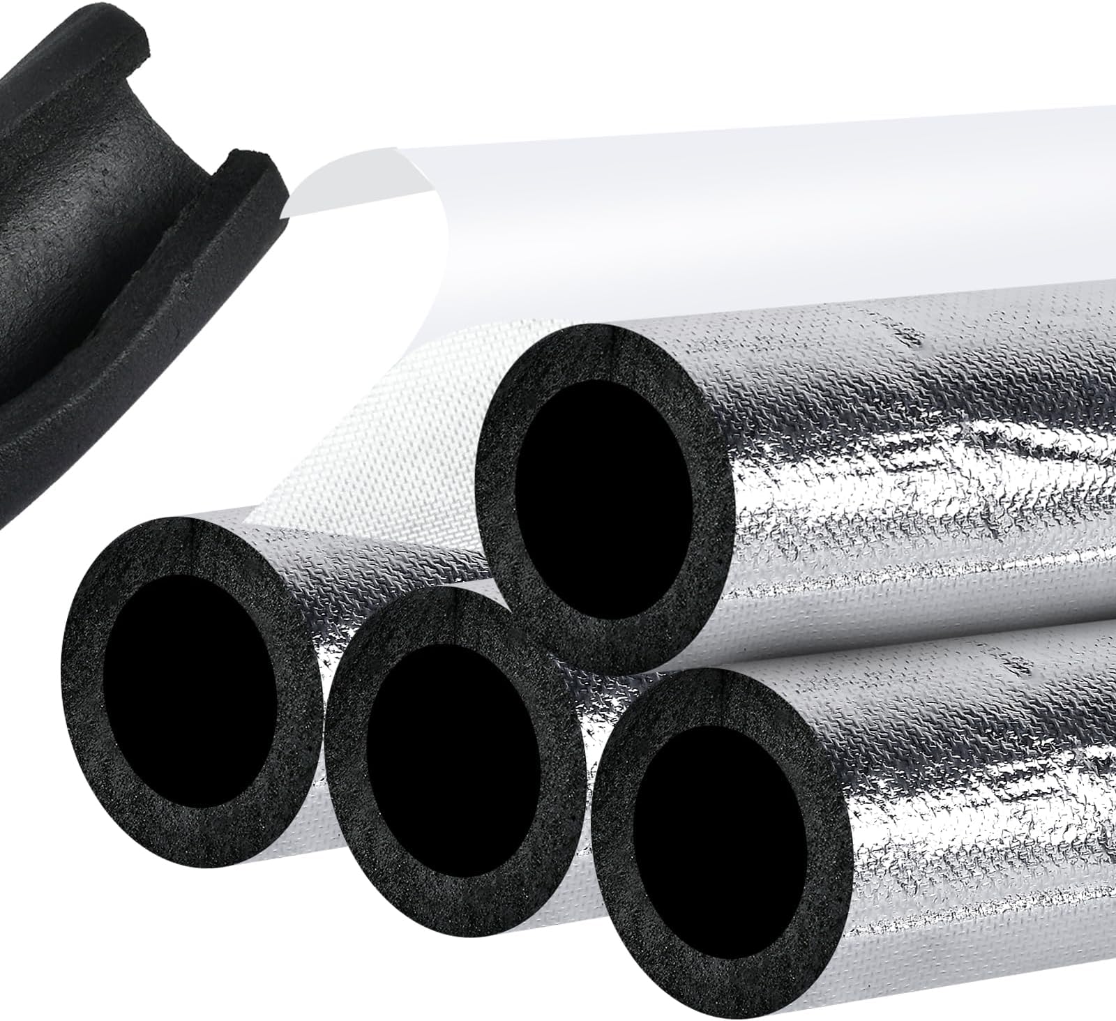 6 Pcs Pipe Insulation Foam Tube with Aluminum Tape, Pre Slit Foam Pipe ...