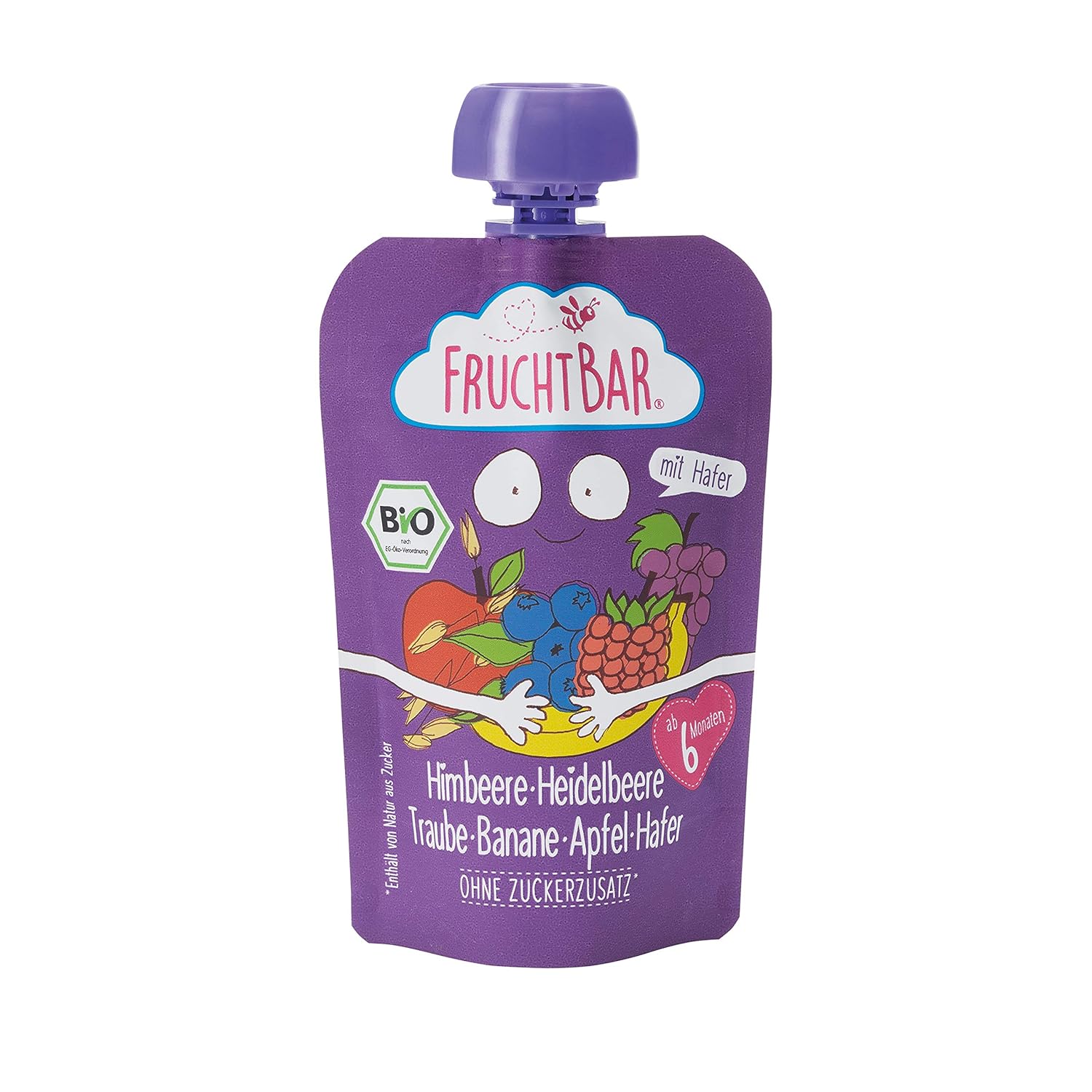 FruchtBar-Bio Quetschie Himbeere, Heidelbeere, Traube, Banane, Apfel ...