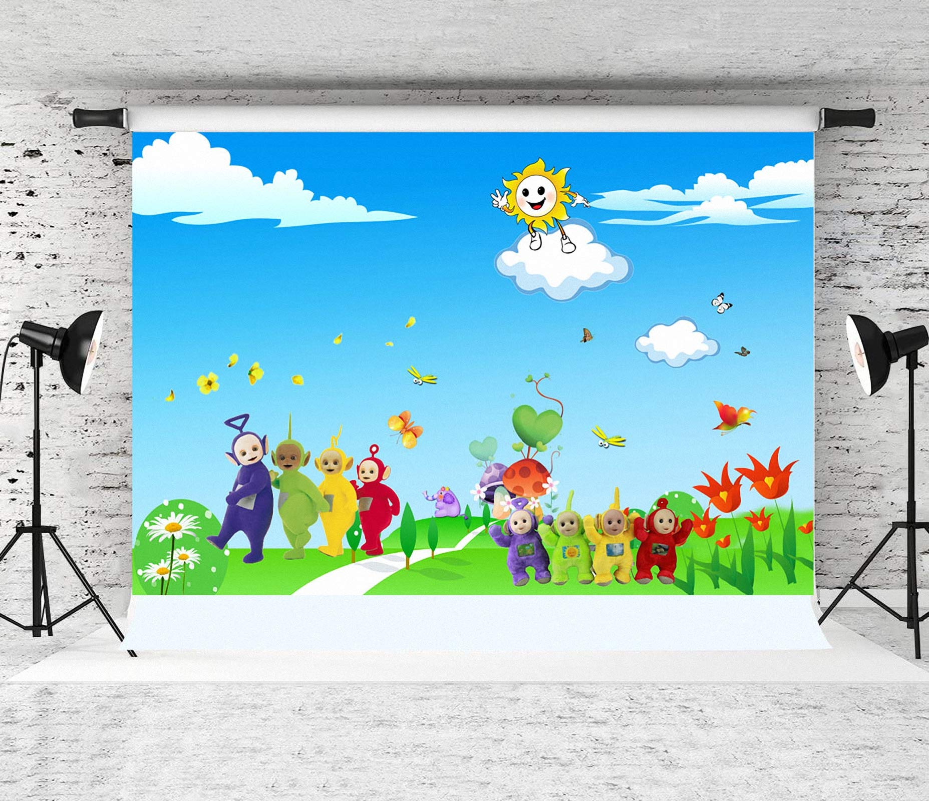 Birthday Backdrop Green Garden Blue Sky Teletubbies Backdrop ...