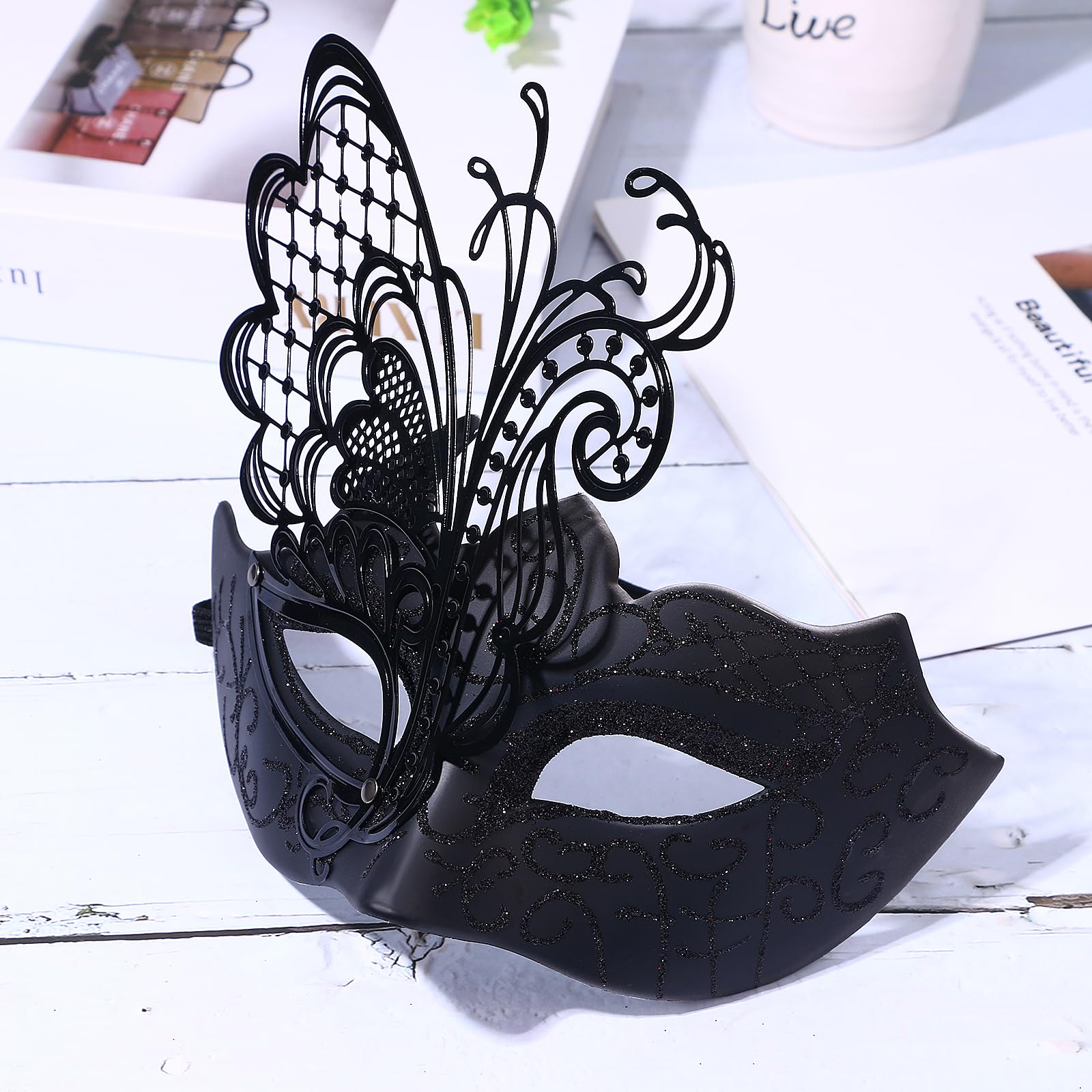 vtrem Couples Masquerade Masks Set: Women Butterfly Rhinestone Venetian ...