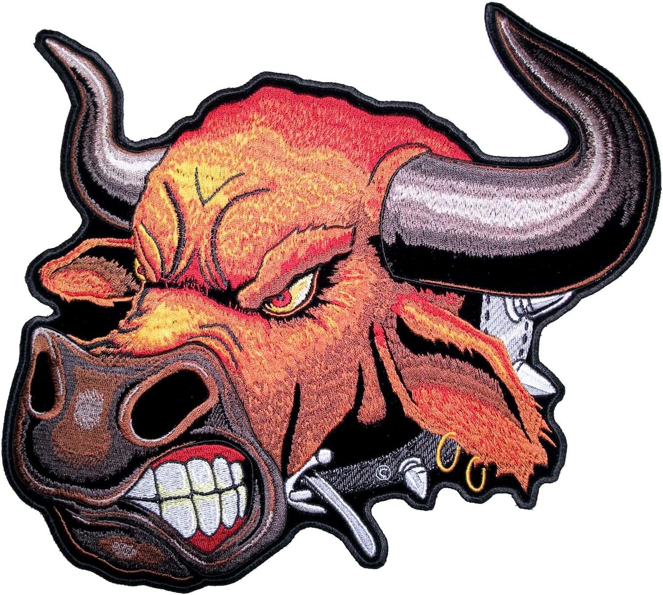 Amazon.com: Leather Supreme Angry Bull with Horns Embroidered Biker ...