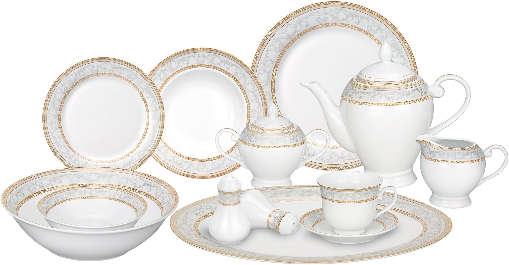 Amazon.com | Lorren Home Trends 57 Piece 'Mabel' Bone China Dinnerware ...
