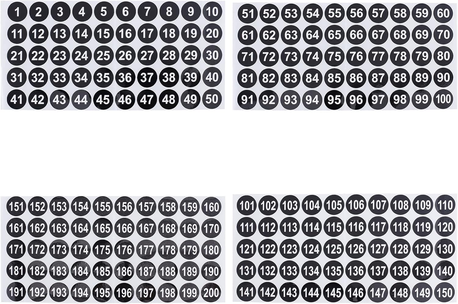 AHANDMAKER 1-200 Round Number Stickers Decals, 4 Sheets Small Number ...