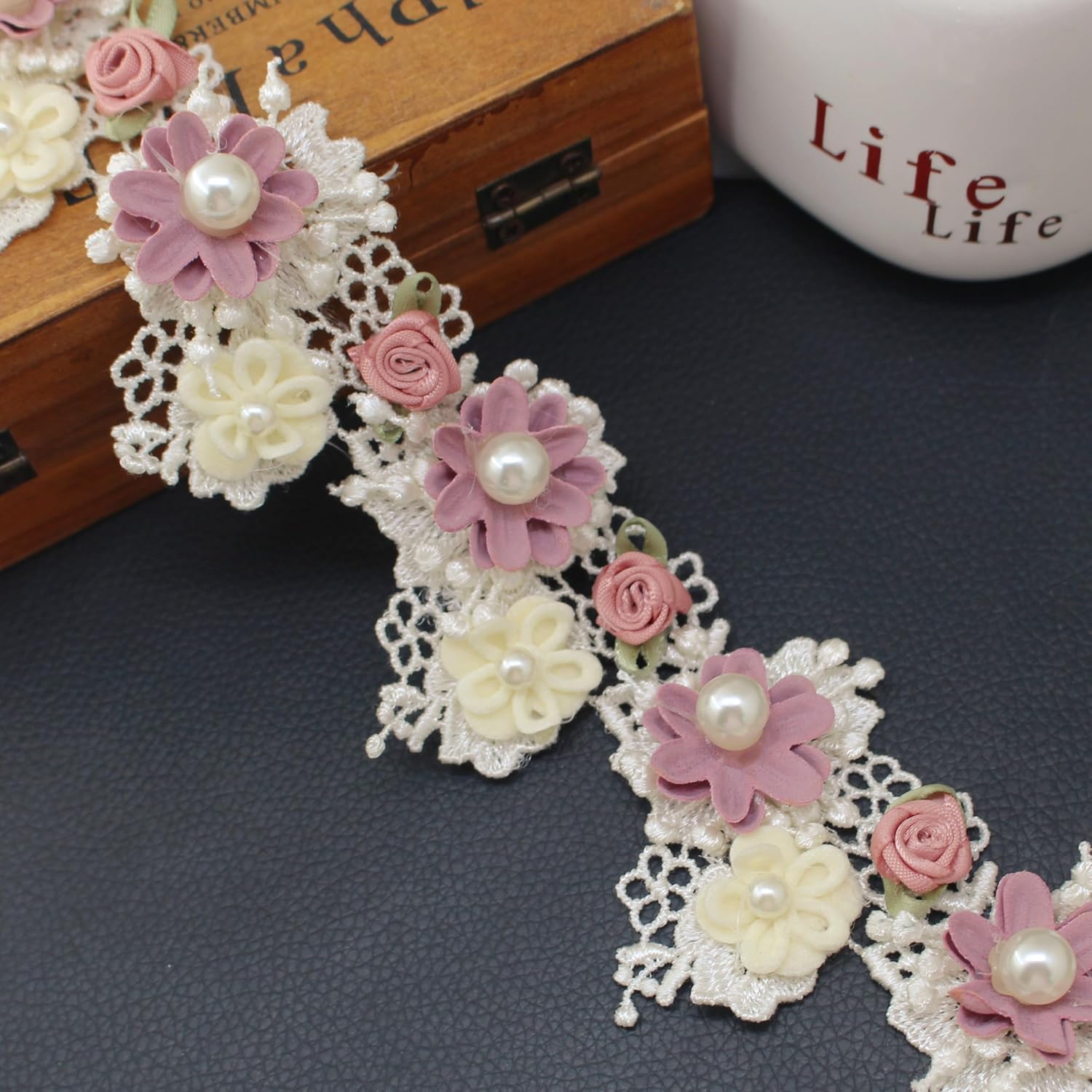 Amazon.com: FQTANJU 1 Yard 5.5cm Pearl Lace Trim Flower Pearl Beads ...